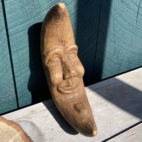 VintageMan in the Moon Wood Carving Paper Mache Mold. Decor